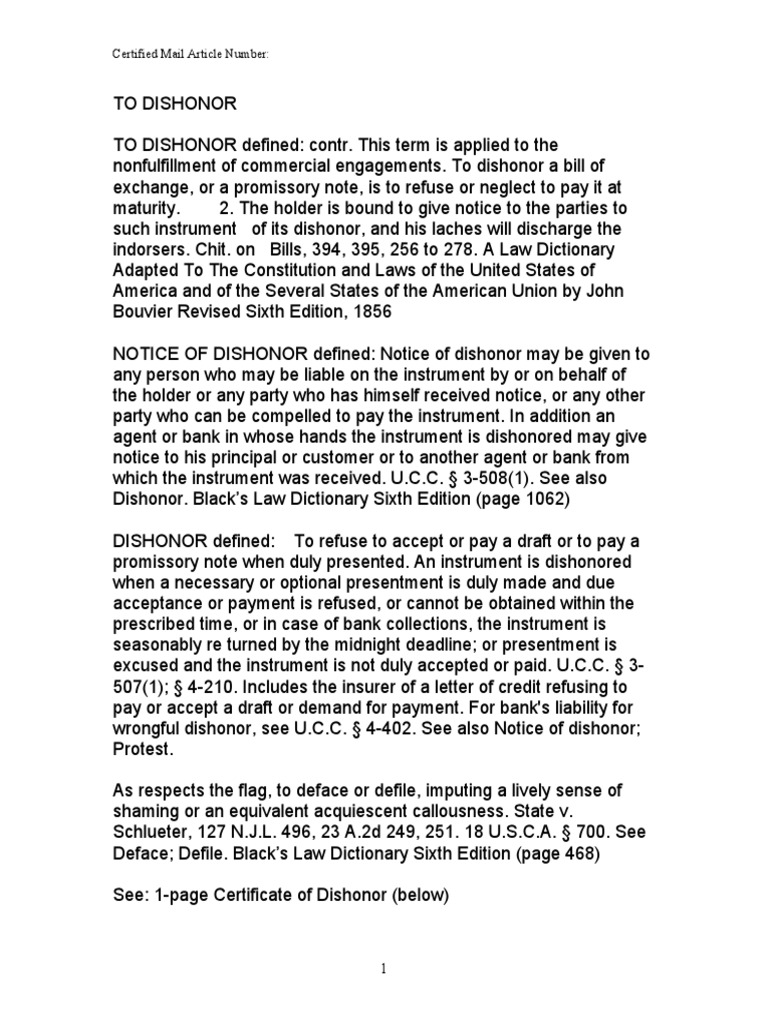 Certificate of Dishonor Notice | PDF | Negotiable Instrument | Uniform ...