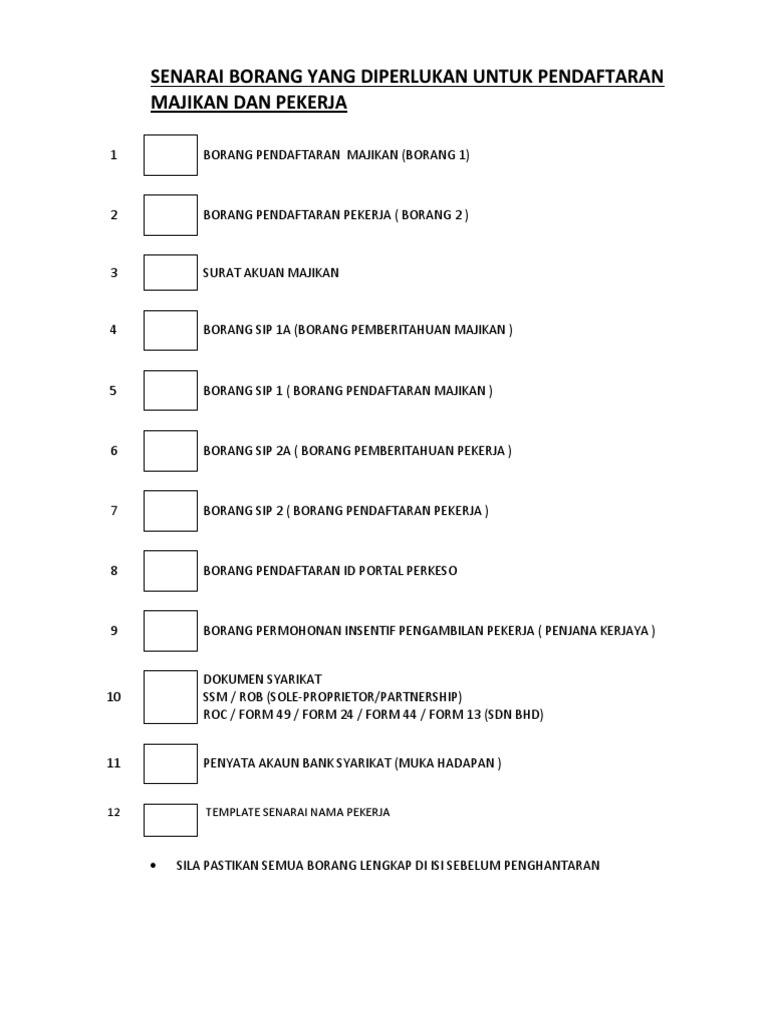 Senarai Borang Yang Diperlukan Untuk Pendaftaran Majikan Dan Pekerja | PDF