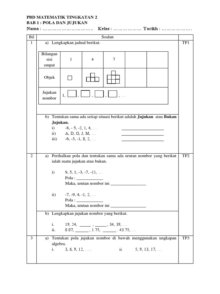 Latihan Pola dan Jujukan Tingkatan 2 | PDF