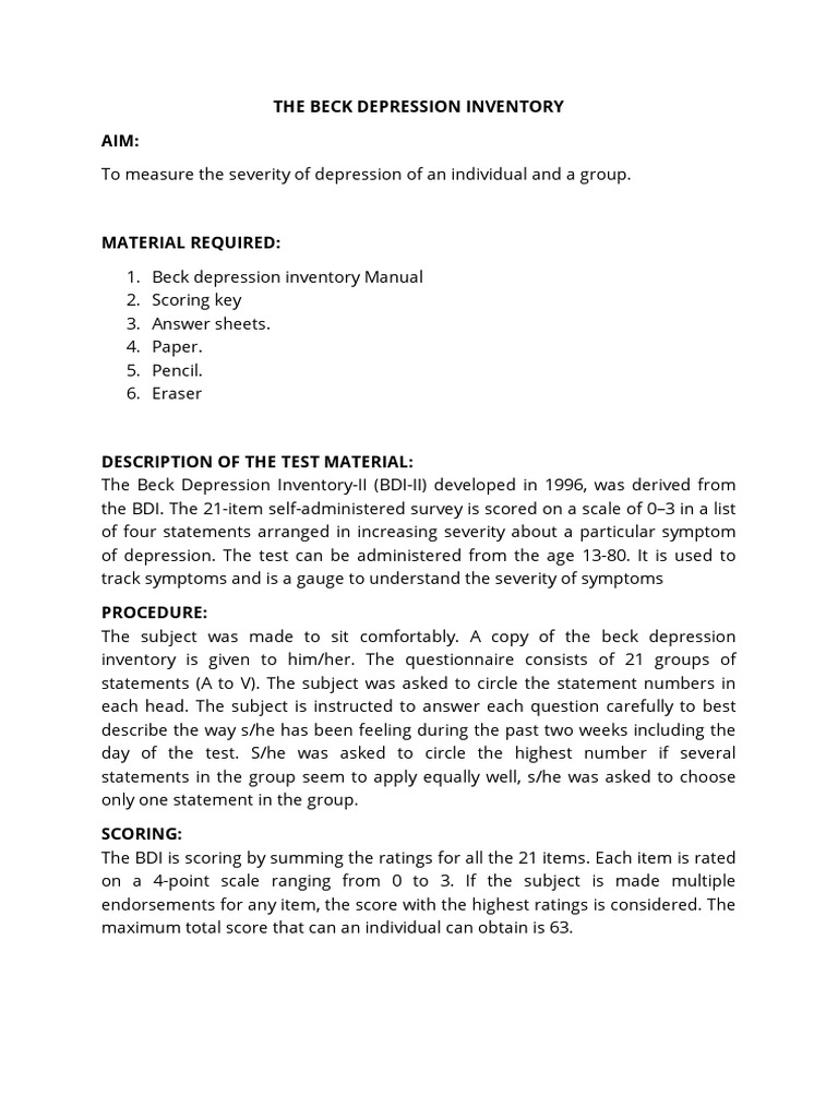 Beck Depression Inventory Bdi