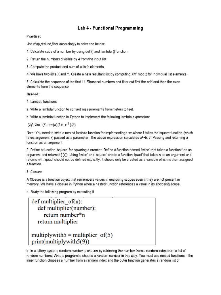 Lab 4 Functional Programming Practice Pdf Anonymous Function Parameter Computer