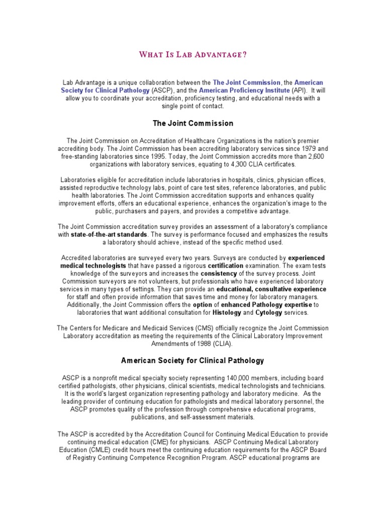 What Is Lab Advantage | PDF | Joint Commission | Pathology