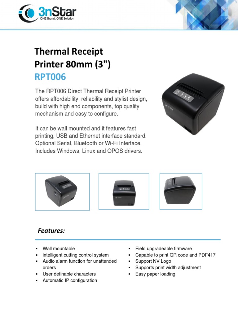 Thermal Receipt Printer 80mm (3") : Features | PDF | Printer (Computing) | Usb