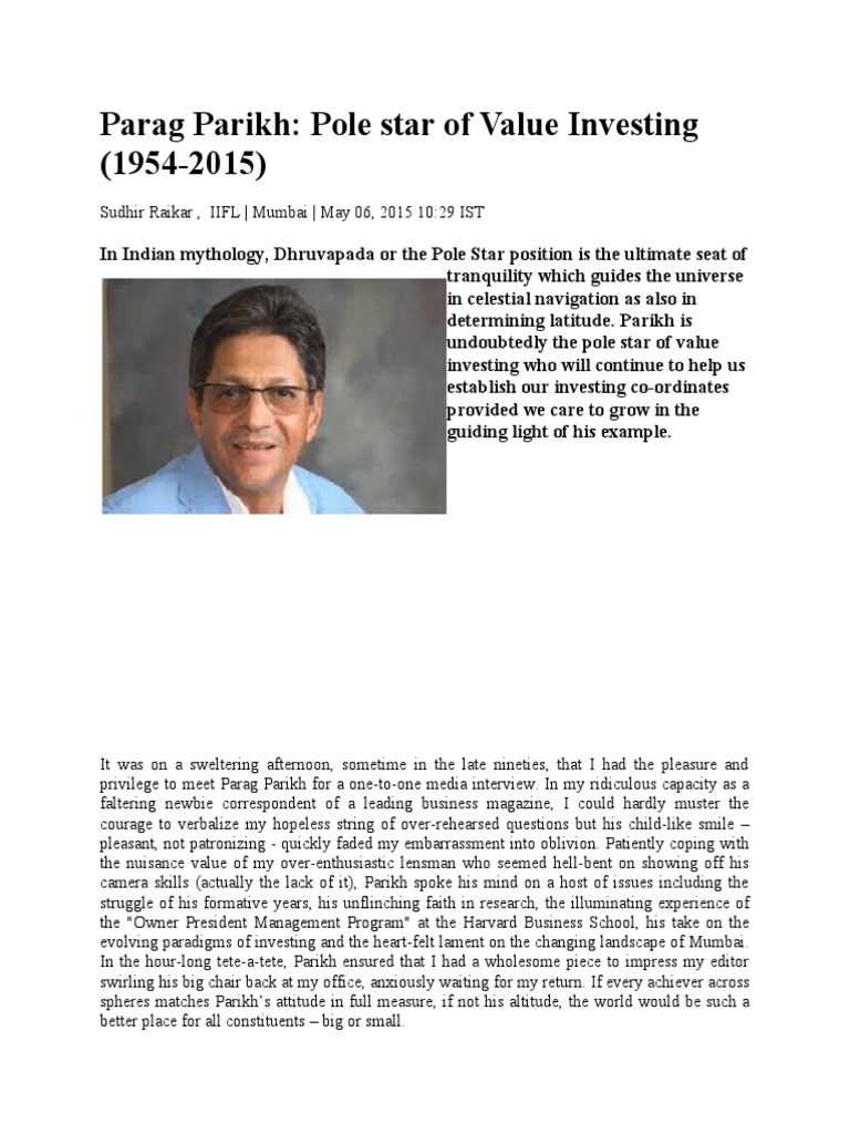 Parag Parikh Pole Star of Value Investin | PDF | Stocks | Investing