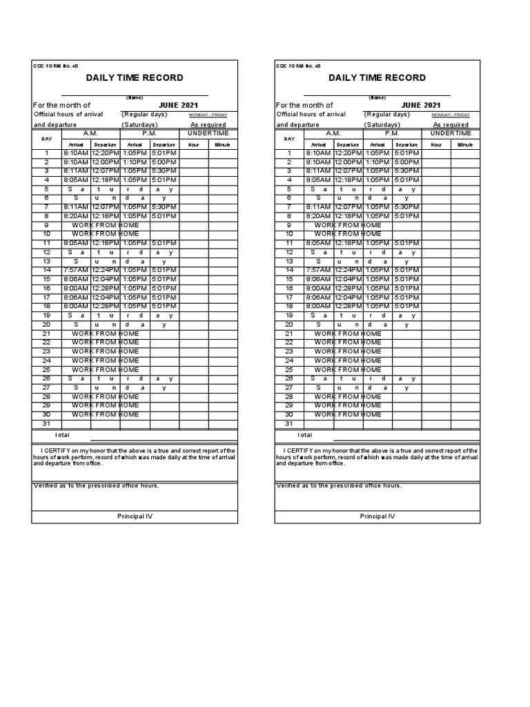 DTR Sample - WFH | PDF | Business