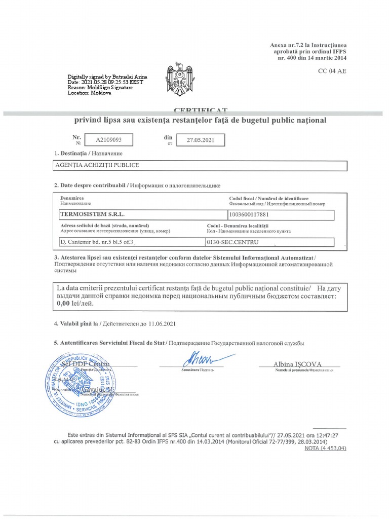 Certificat Fiscal 11.06.2021.semnat | PDF