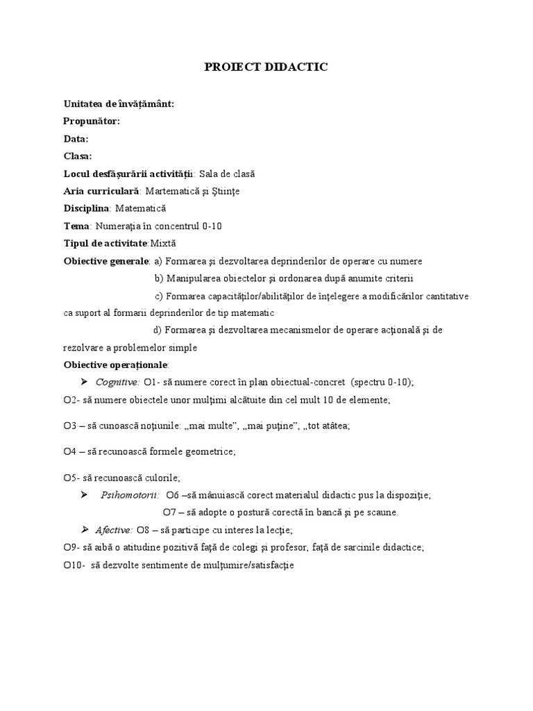 PROIECT DIDACTI Matem. | PDF