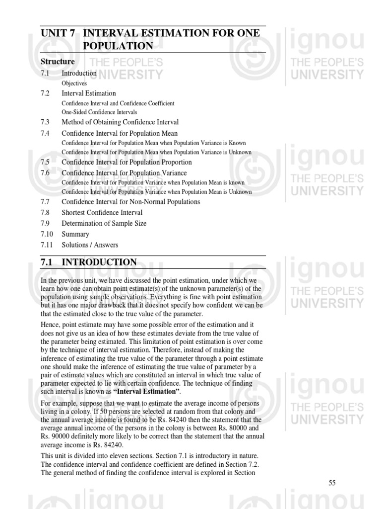 Unit 7 Interval Estimation For One Population: Structure | PDF | Confidence Interval ...
