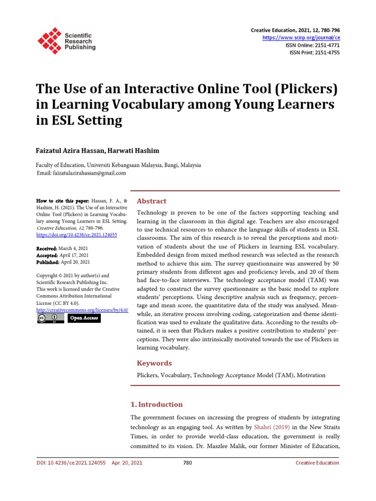 The Use of An Interactive Online Tool Plickers in | PDF | Survey Methodology | Motivation
