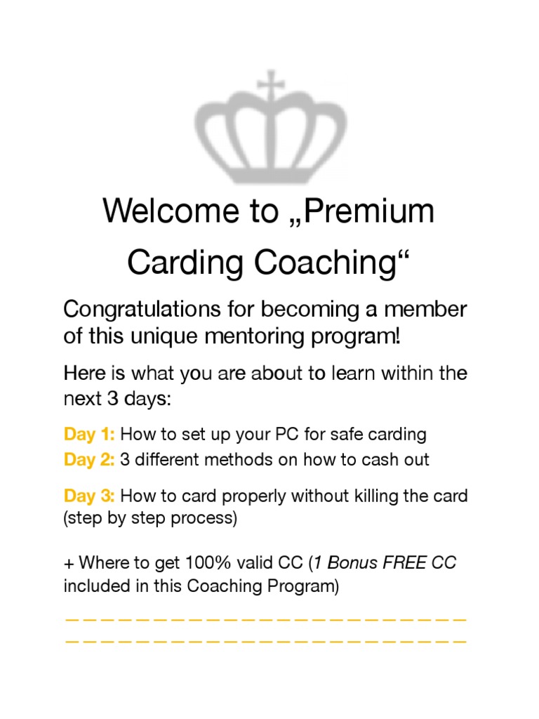 Welcome To Premium Carding Coaching": Congratulations For Becoming A ...