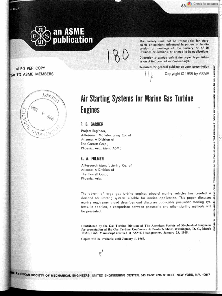 Air Starting Systems For Marine Gas Turbine Engines: $1.50 Per Copy To ...