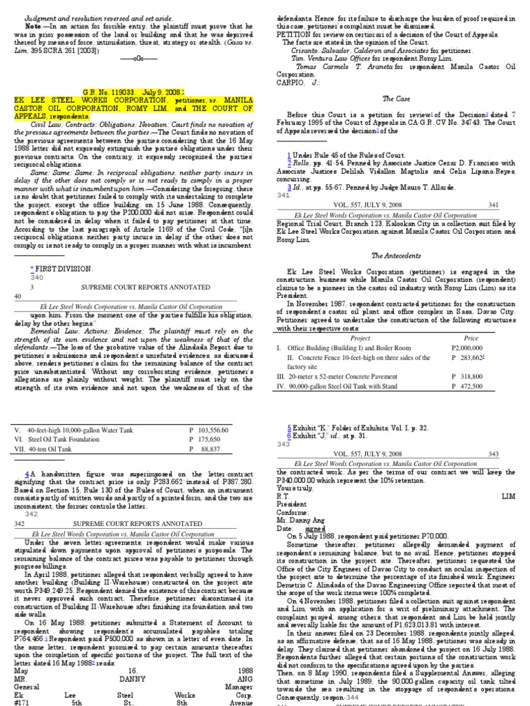 ObliCon Article 1169-1173 (Ek Le Steel - MMTC) | PDF | Damages | Negligence