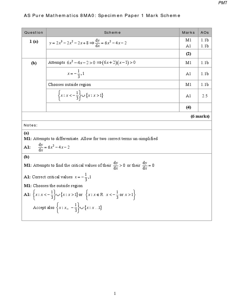 Specimen MS - Paper 1 Edexcel Maths As-Level | PDF | Quadratic Equation ...