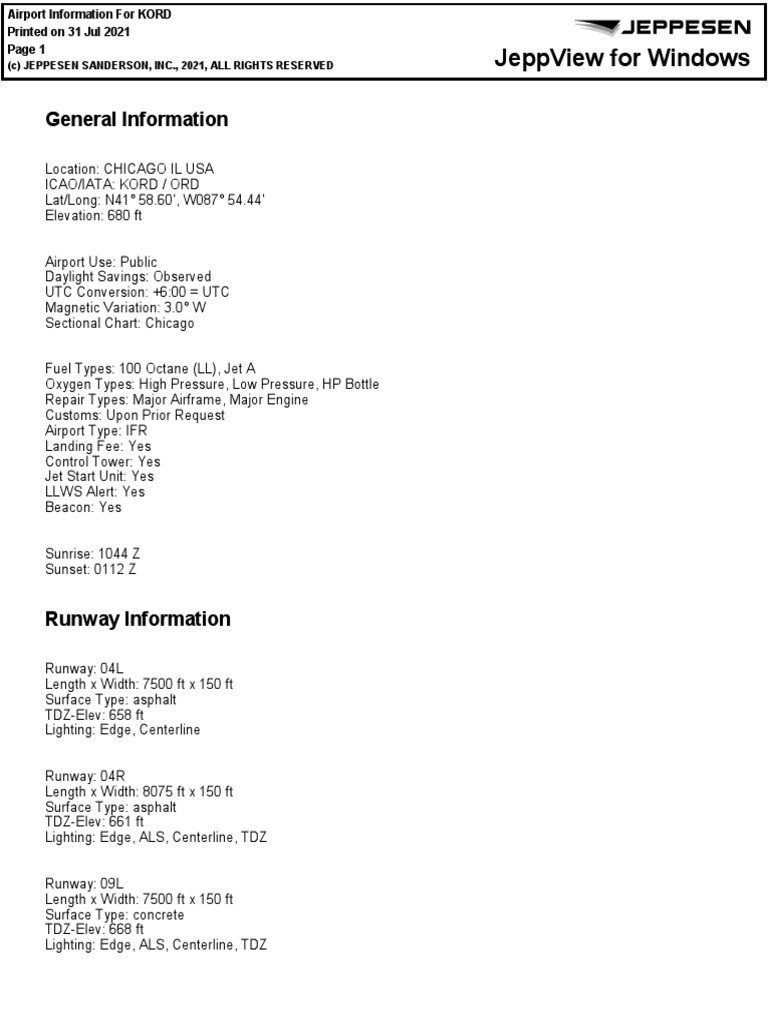 Jeppview For Windows: General Information General Information | PDF | Runway | Air Traffic Control