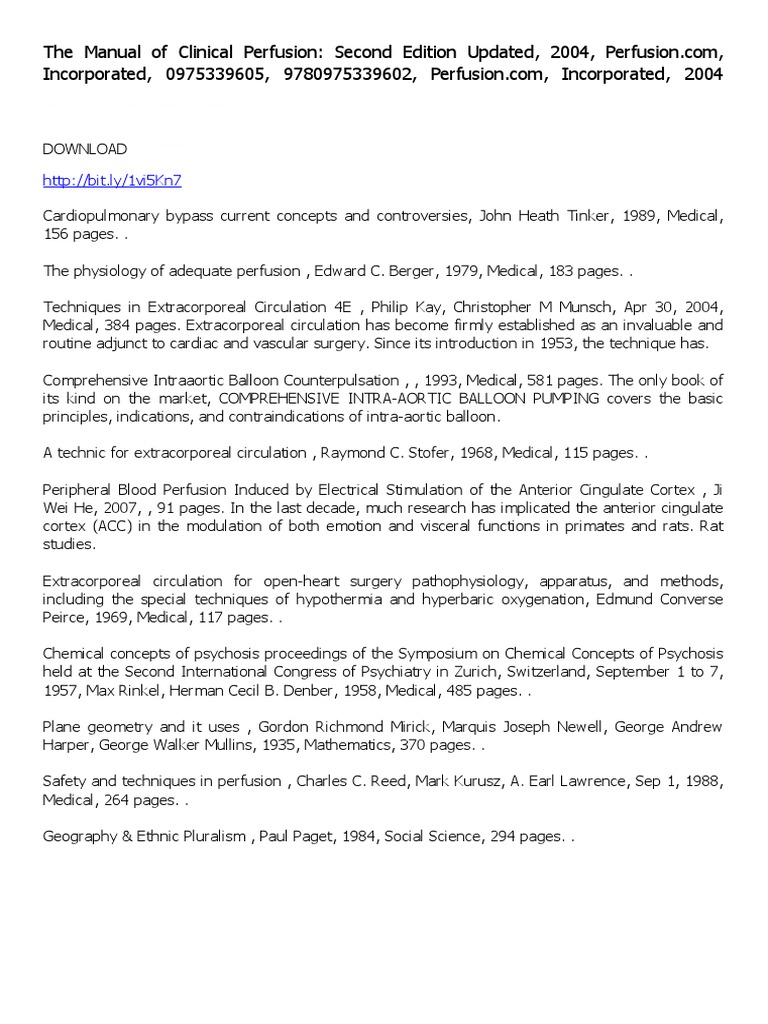 The Manual of Clinical Perfusion Second Edition Updated | PDF | Science ...