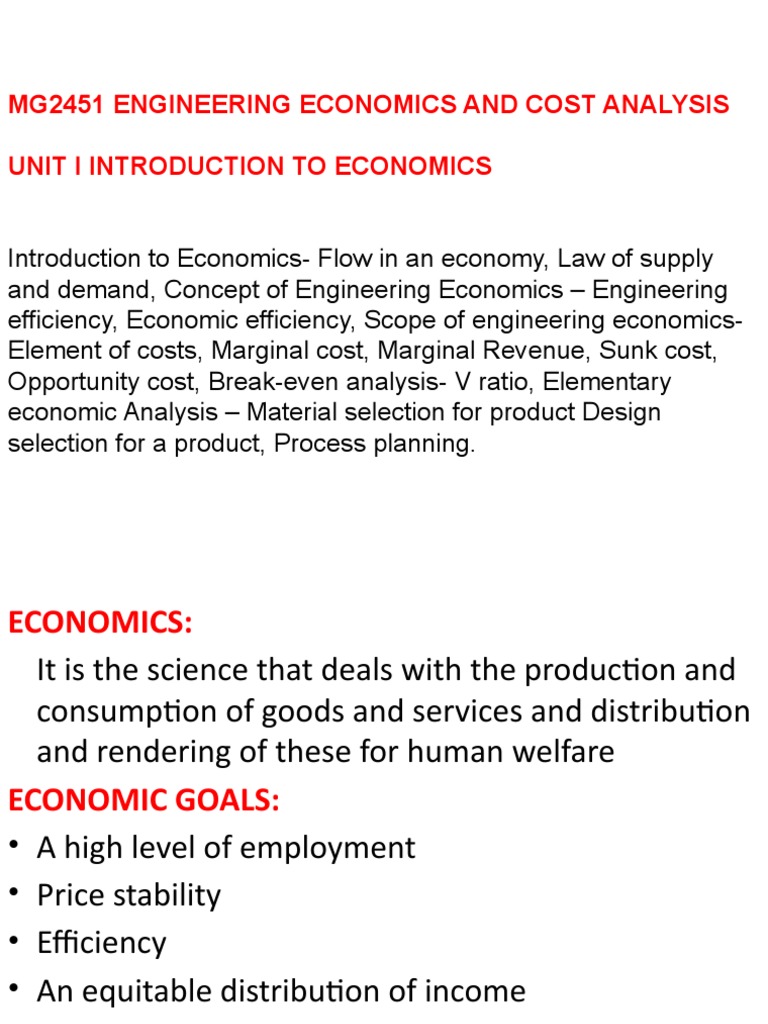 Mg2451 Engineering Economics and Cost Analysis Unit I Introduction To ...