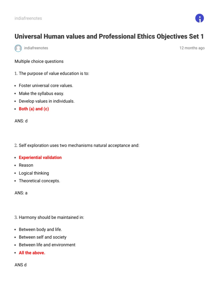 Universal Human Values and Ethics | PDF | Value (Ethics) | Self