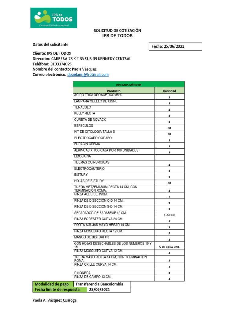 Formato Solicitud de Cotización | PDF | Servicio financiero y comercial ...