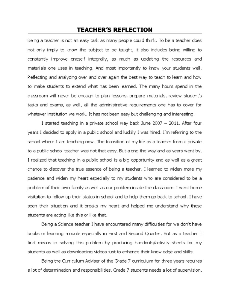 Teachers Reflection 2018 | PDF | Schools | Teachers