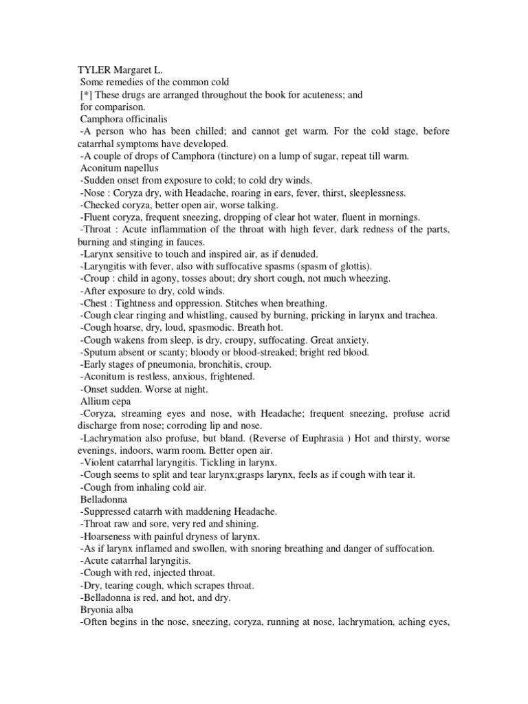 TYLER M. L. Pointers To The Common Remedies | PDF | Cough | Pneumonia