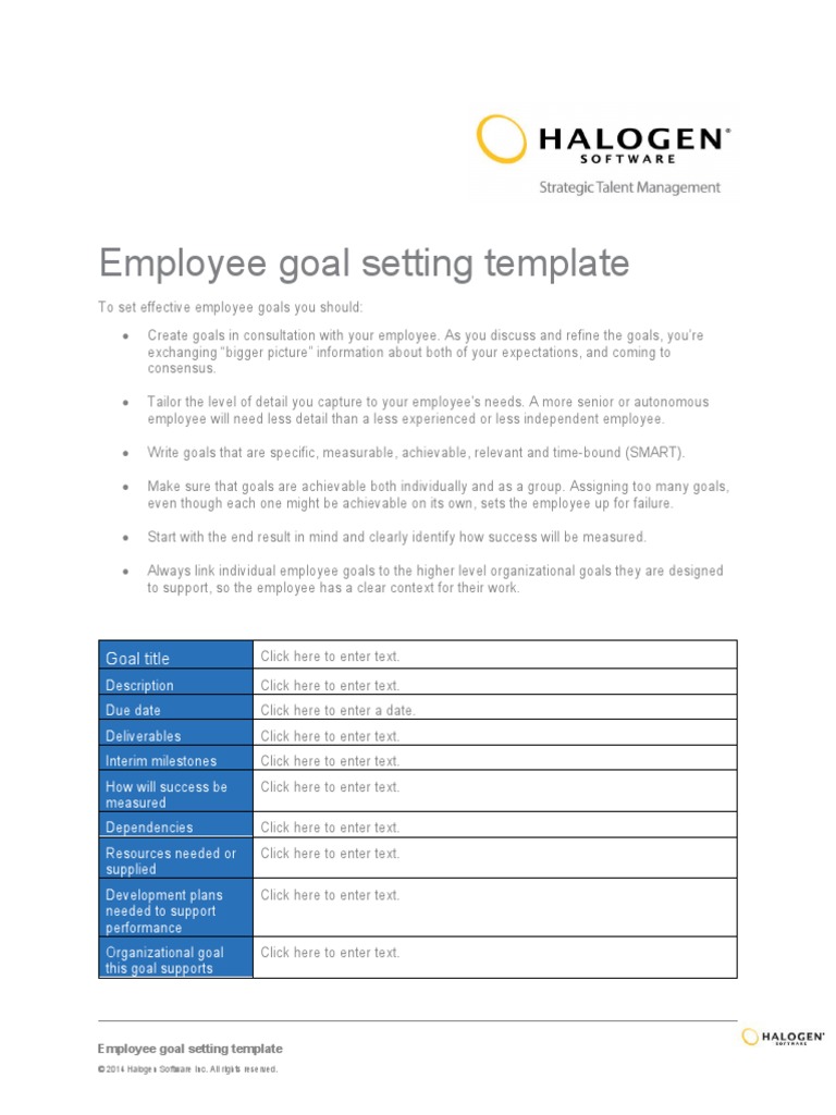 Employee Goal Setting Template | PDF | Goal Setting | Goal