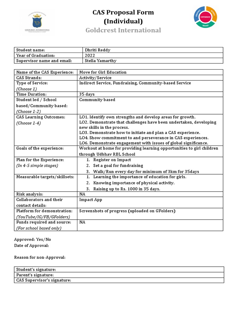 Goldcrest International: CAS Proposal Form (Individual) | PDF
