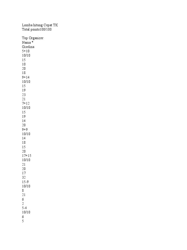 Lomba Hitung Cepat TK | PDF