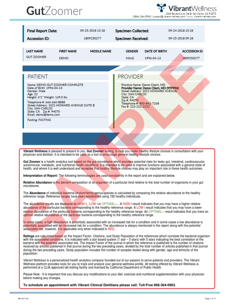 Gut Zoomer Sample Report | PDF | Reference Range | Probiotic
