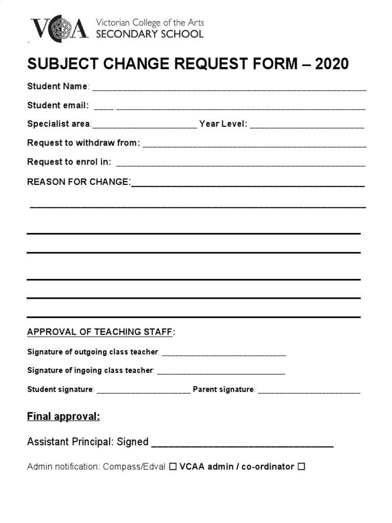 Subject Change Request Form 2020 | PDF