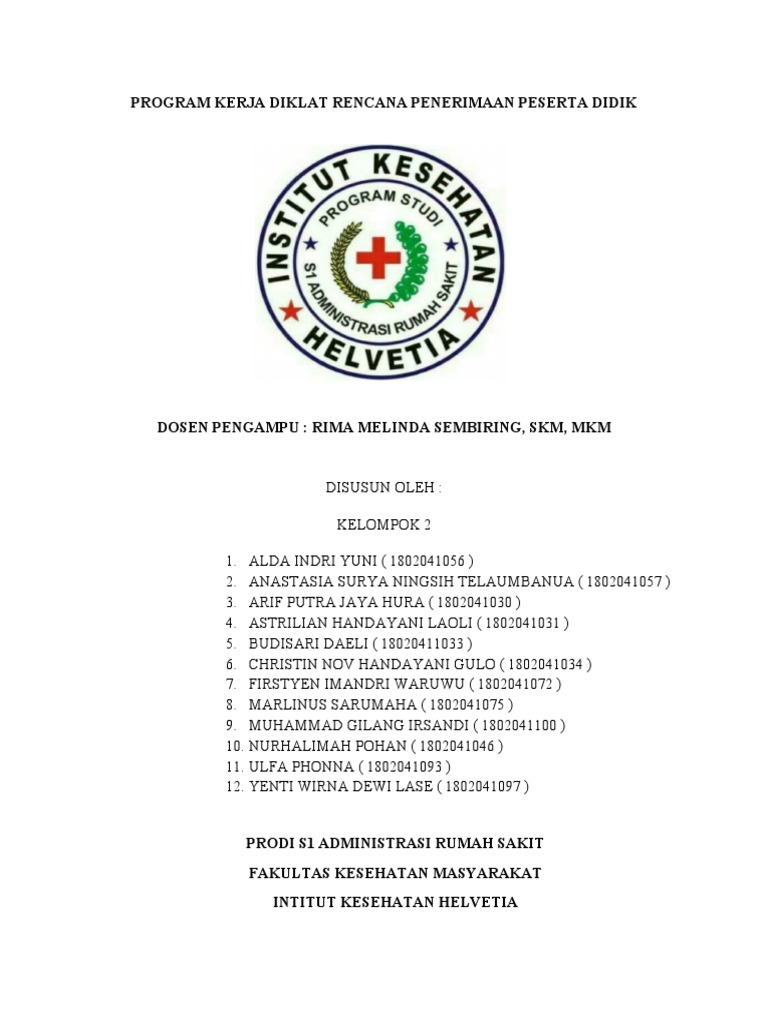 Program Kerja Diklat Rencana Penerimaan Peserta Didik (Kelompok 2) | PDF