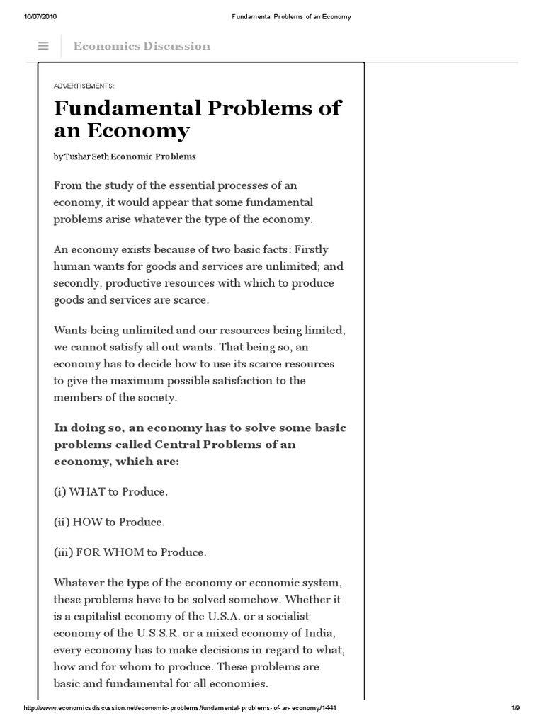 Fundamental Problems of An Economy Unit 1 | PDF | Economic System ...