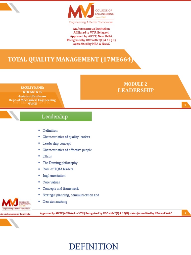 Total Quality Management (17me664) : Leadership | Descargar gratis PDF ...