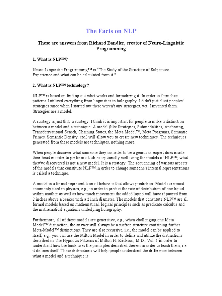 The Facts On NLP: These Are Answers From Richard Bandler, Creator of ...