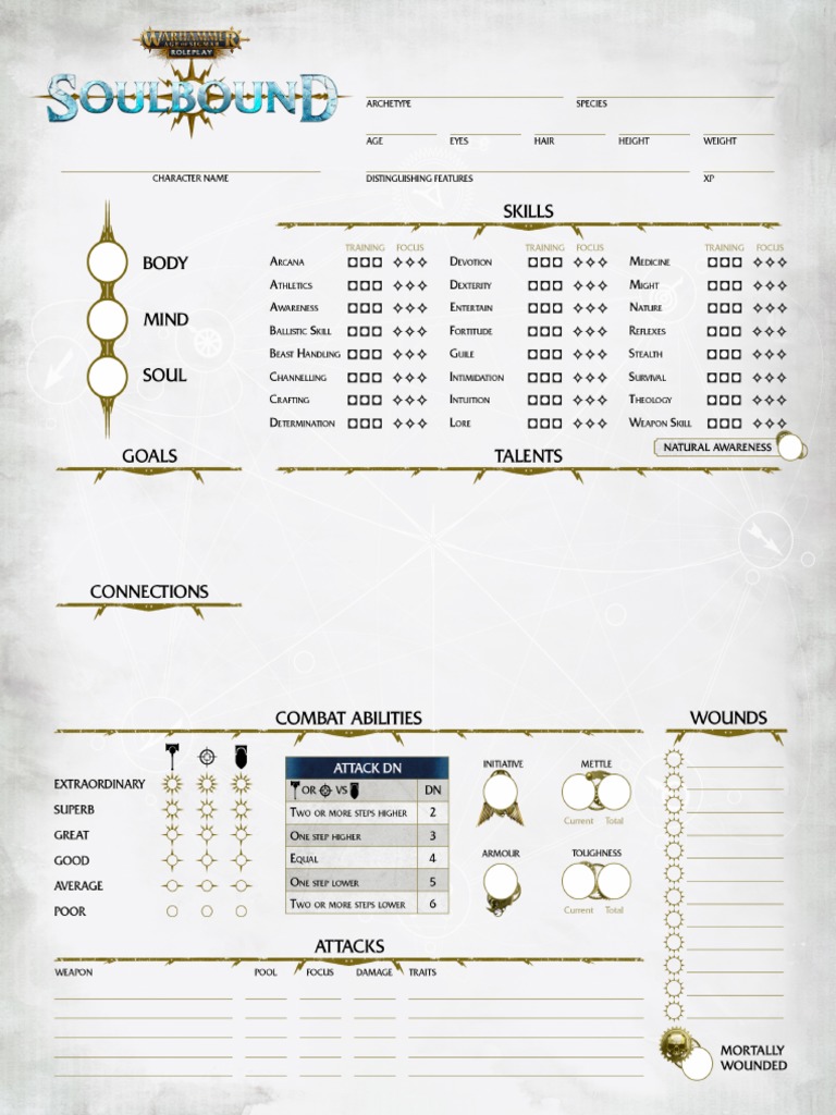 Warhammer Soulbound - Character Sheet - Fillable | PDF