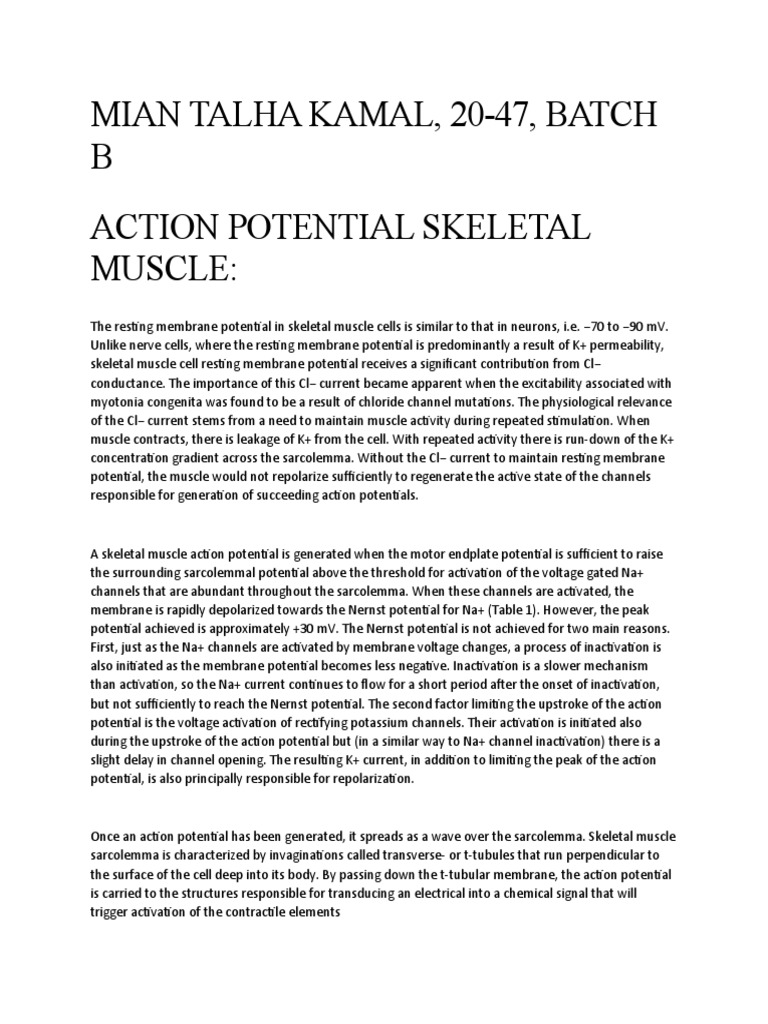 Skeletal Muscle Action Potential Dynamics | PDF | Action Potential ...