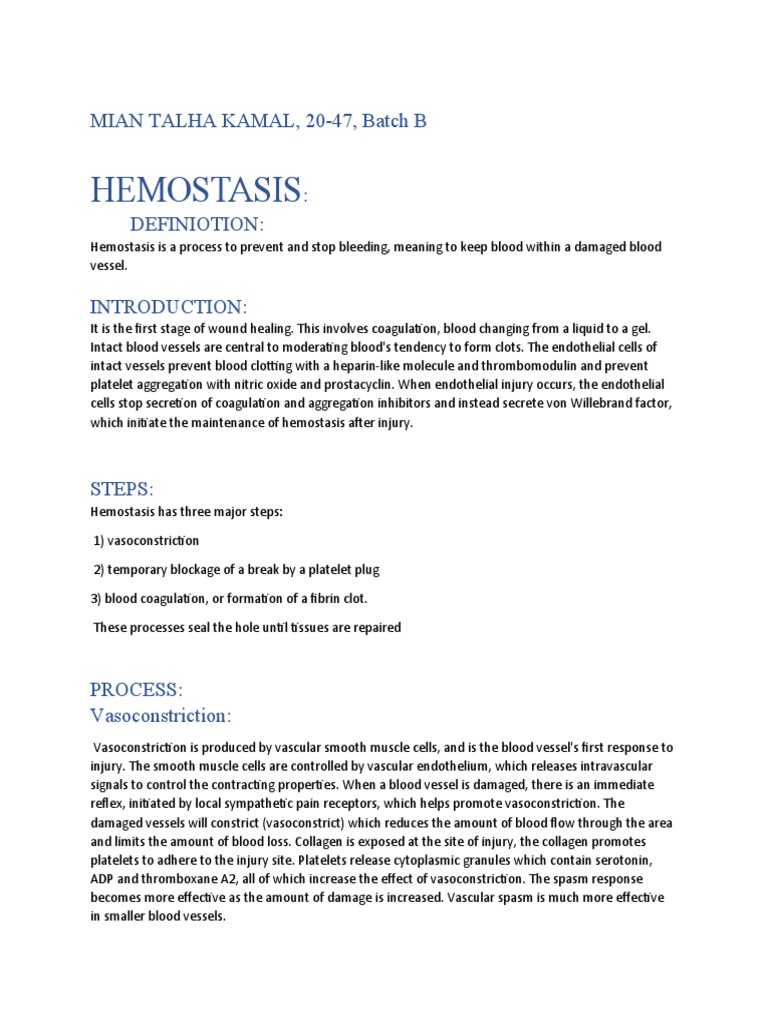 Hemostasis | PDF | Platelet | Hemostasis