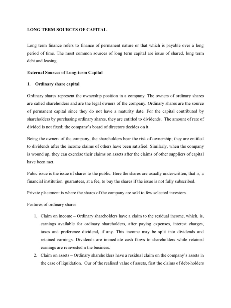 Types of Capital Sources Explained | PDF | Stocks | Preferred Stock