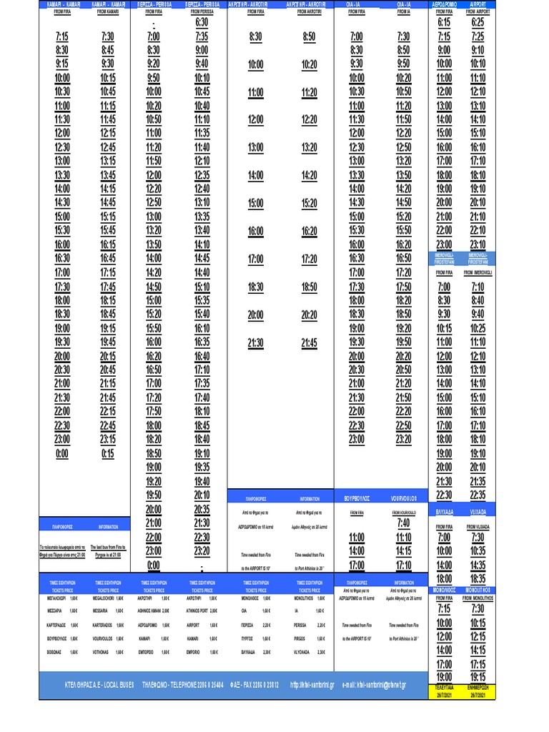 KTEL Santorini Bus Schedule 2024 | PDF