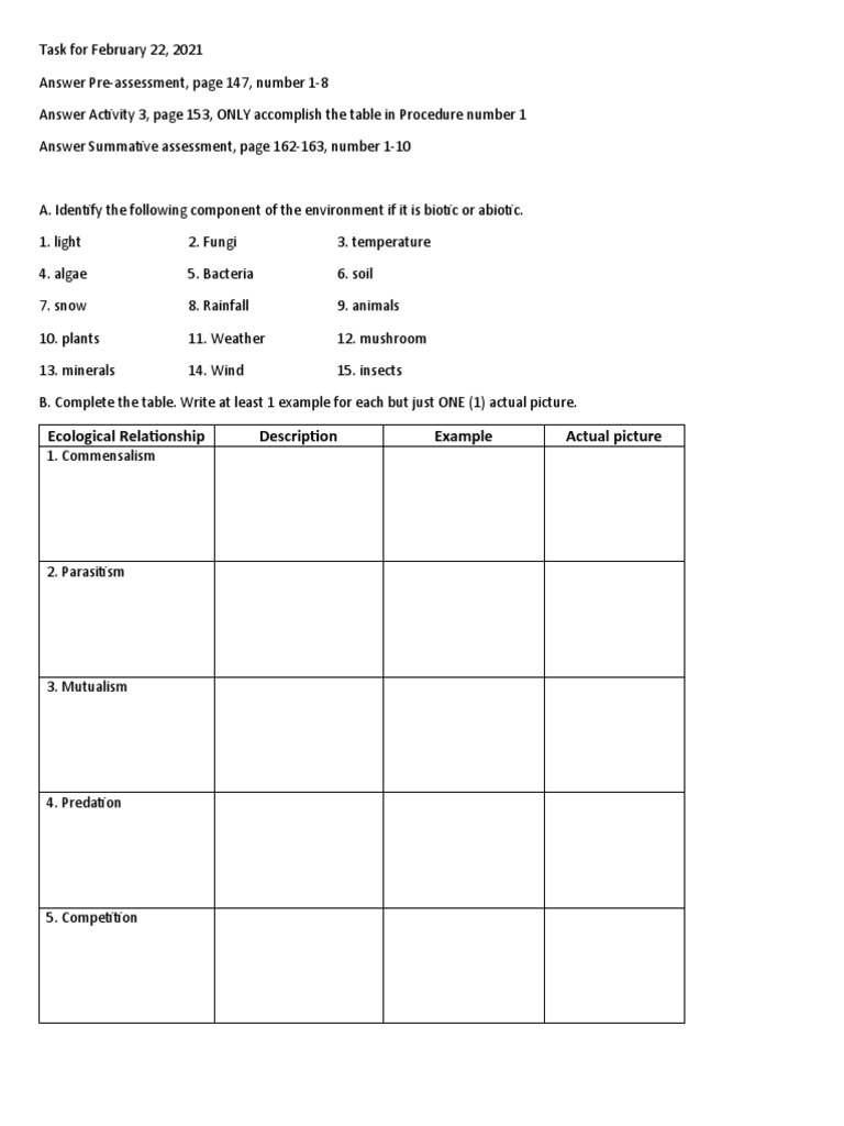 Ecological Relationship Activity | PDF