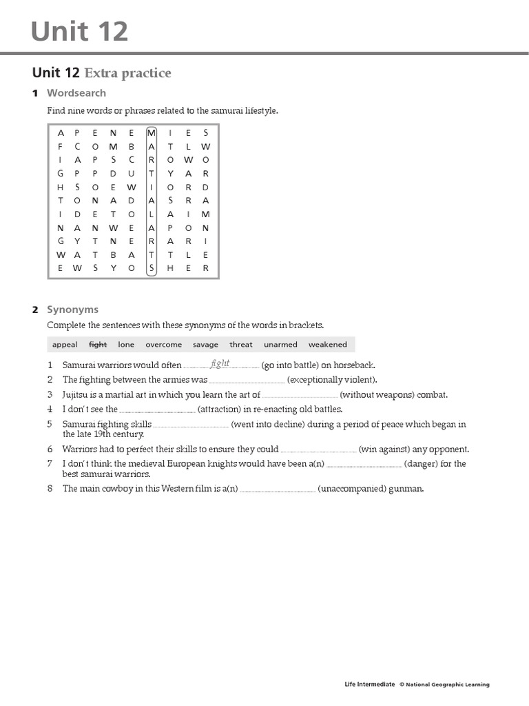 Unit 12: Extra Practice | PDF | Samurai | Combat