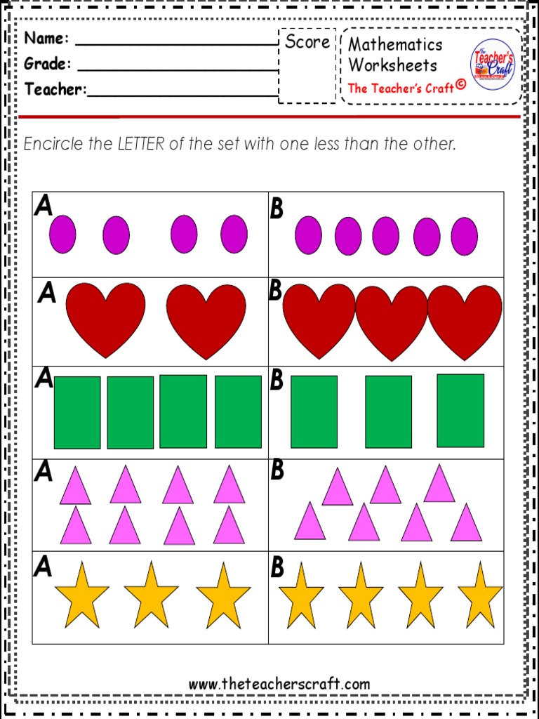 Grade 1 Sets and One Less Worksheets | PDF