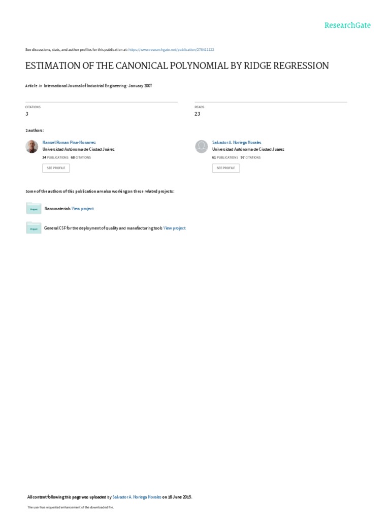 Canonical Ridge Regression | PDF | Ordinary Least Squares | Multicollinearity