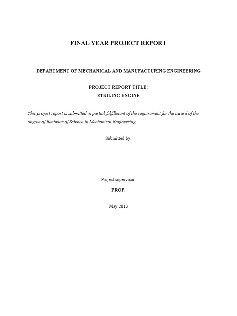 Stirling Engine Project Report | PDF | Engines | Piston