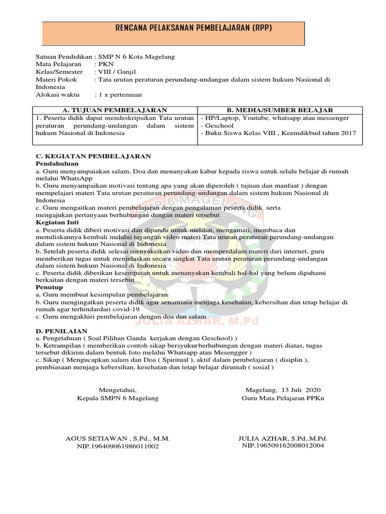 RPP PPKN Kelas 8 | PDF