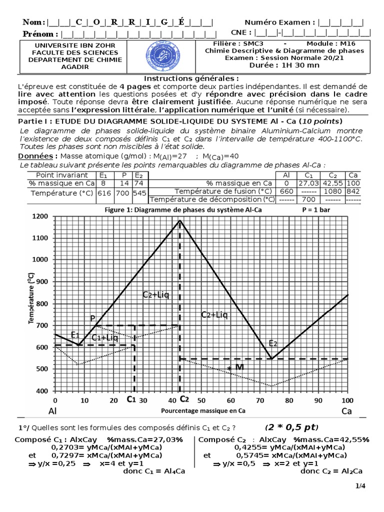 Corrigé SMC3 Normale 20 21 | PDF | Diagramme de phase | Chrome