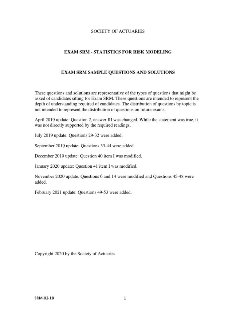 Exam SRM Sample Questions 2 | PDF | Regression Analysis | Errors And ...