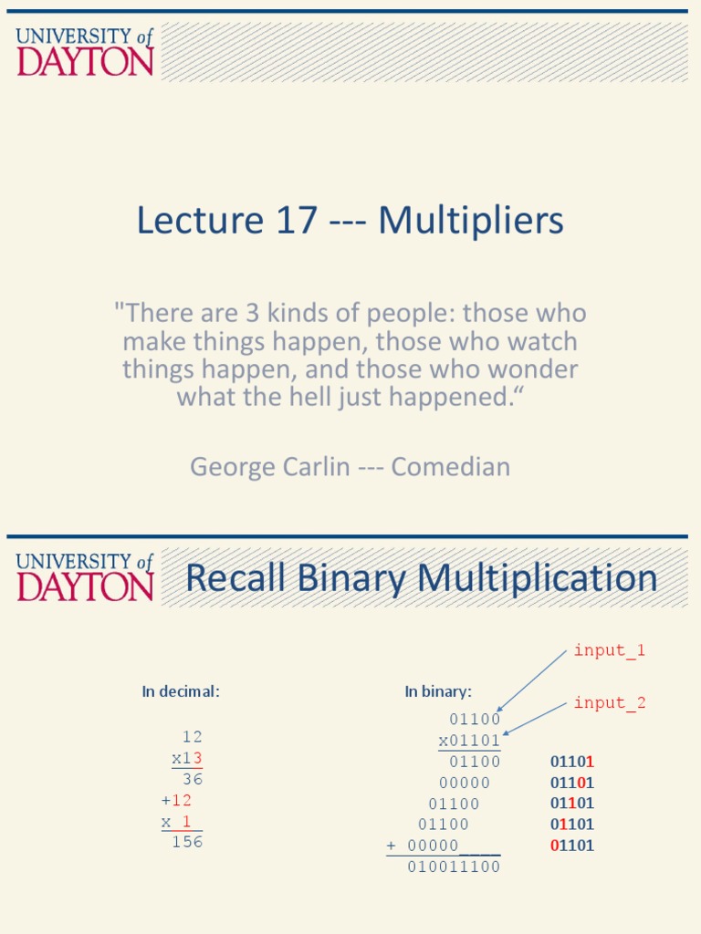 Lecture 17 Multipliers | PDF | Multiplication | Computer Science