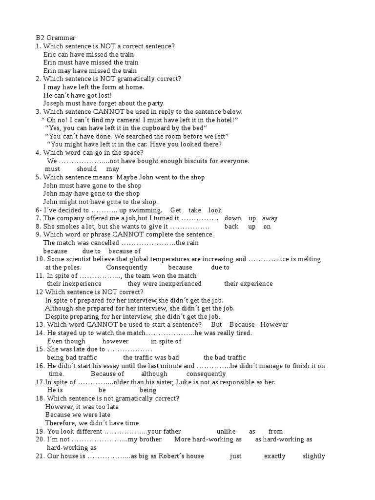 B2 Grammar Practice Questions | PDF | Language Arts & Discipline