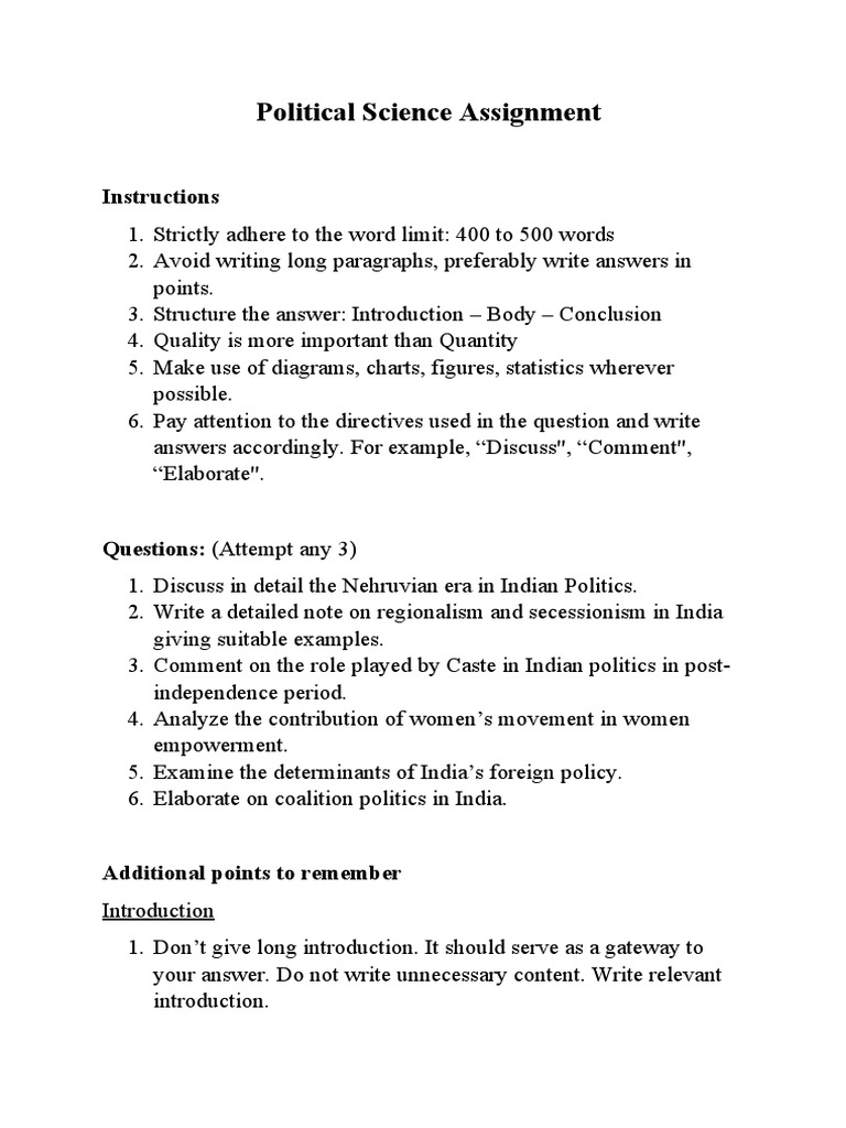 Political Science Assignment Sem v-1 | PDF | Caste | Politics (General)