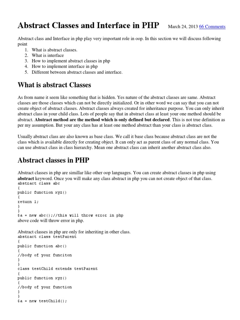 Abstract Classes And Interface In Php March 24 Pdf Class Computer Programming Method
